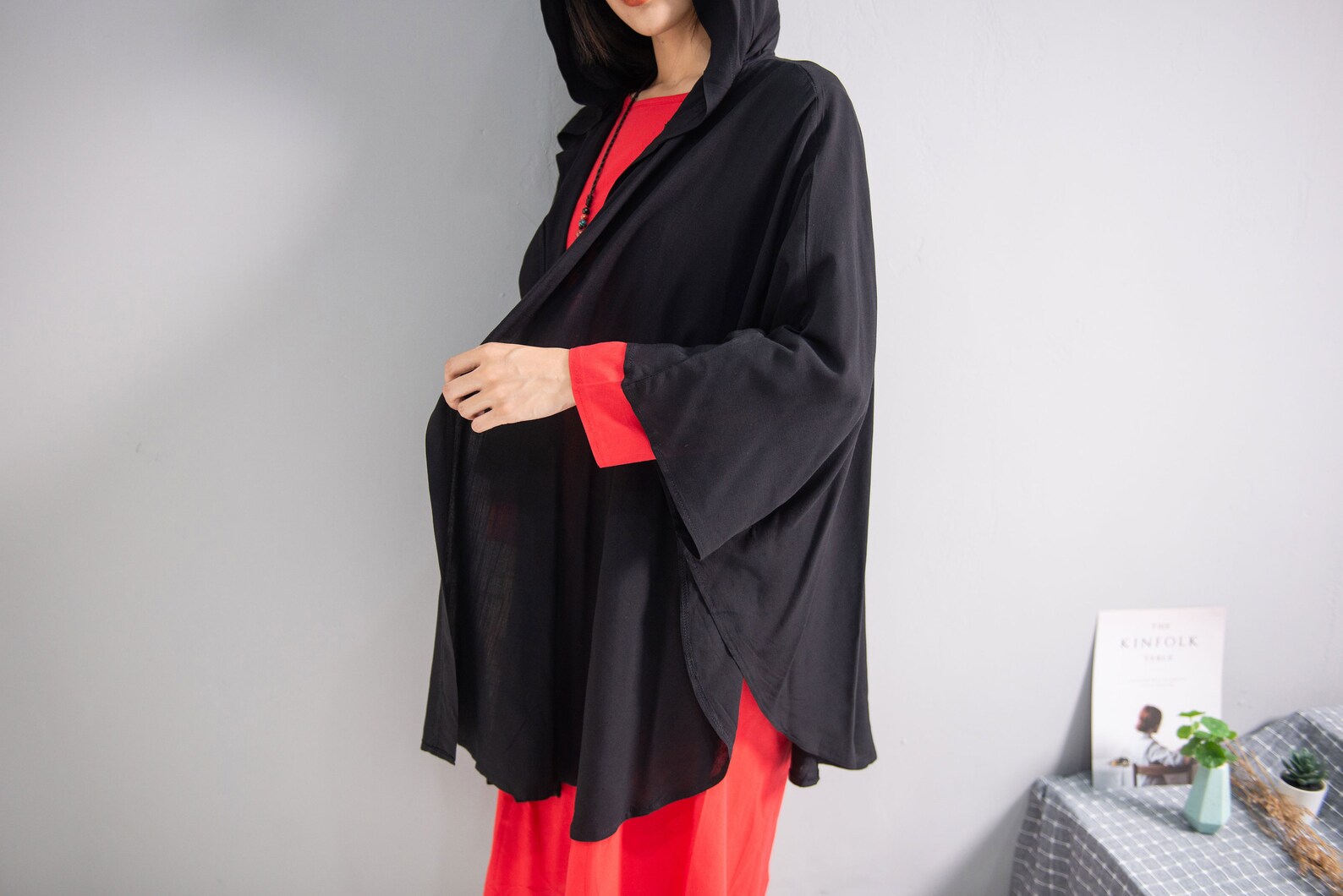 Loose Cotton Linen Hooded Cloak Batwing Sleeves Linen Coat Plus Size ...
