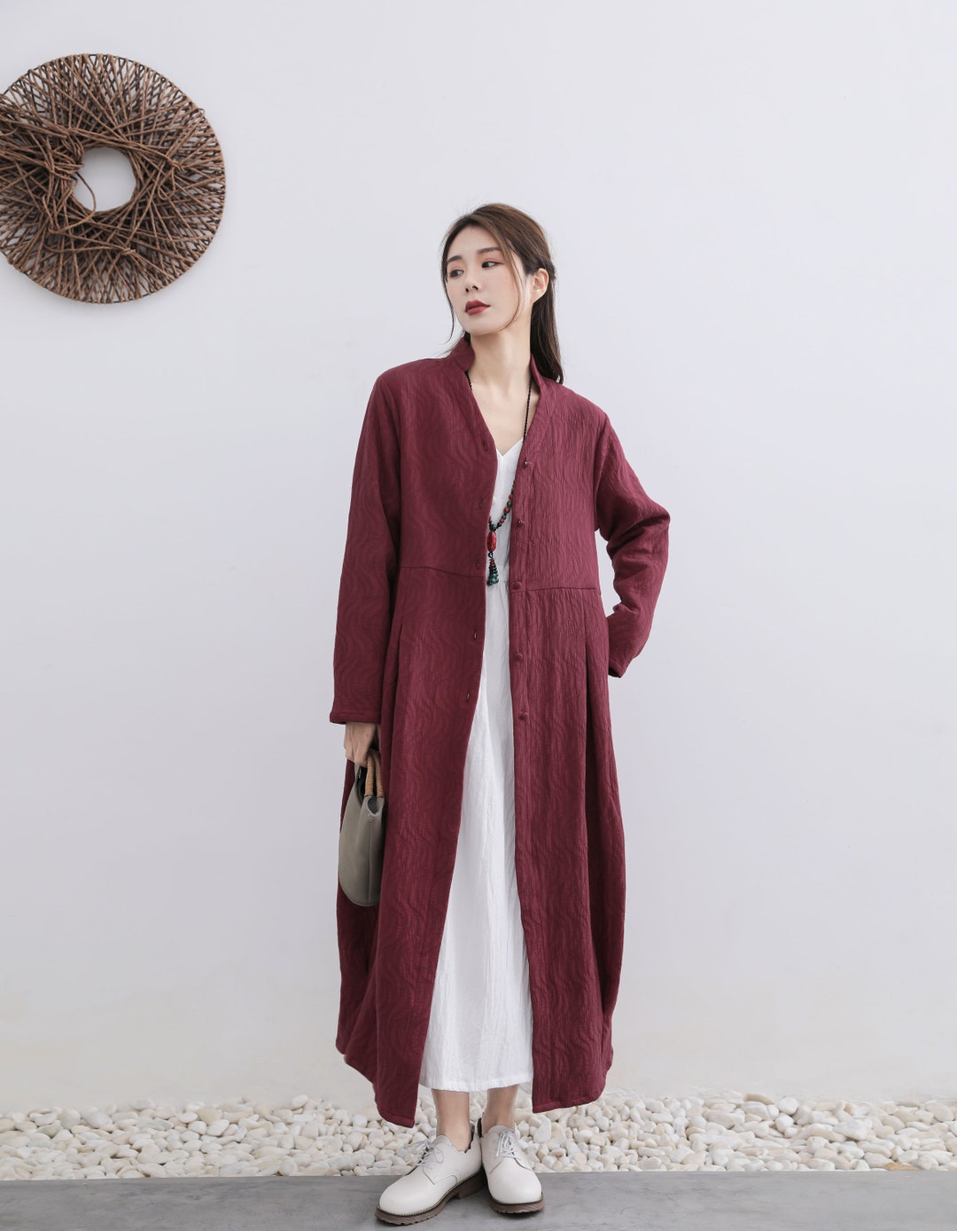 New Arrival Jacquard Winter Linen Coat Cotton Linen Windbreaker Plus ...