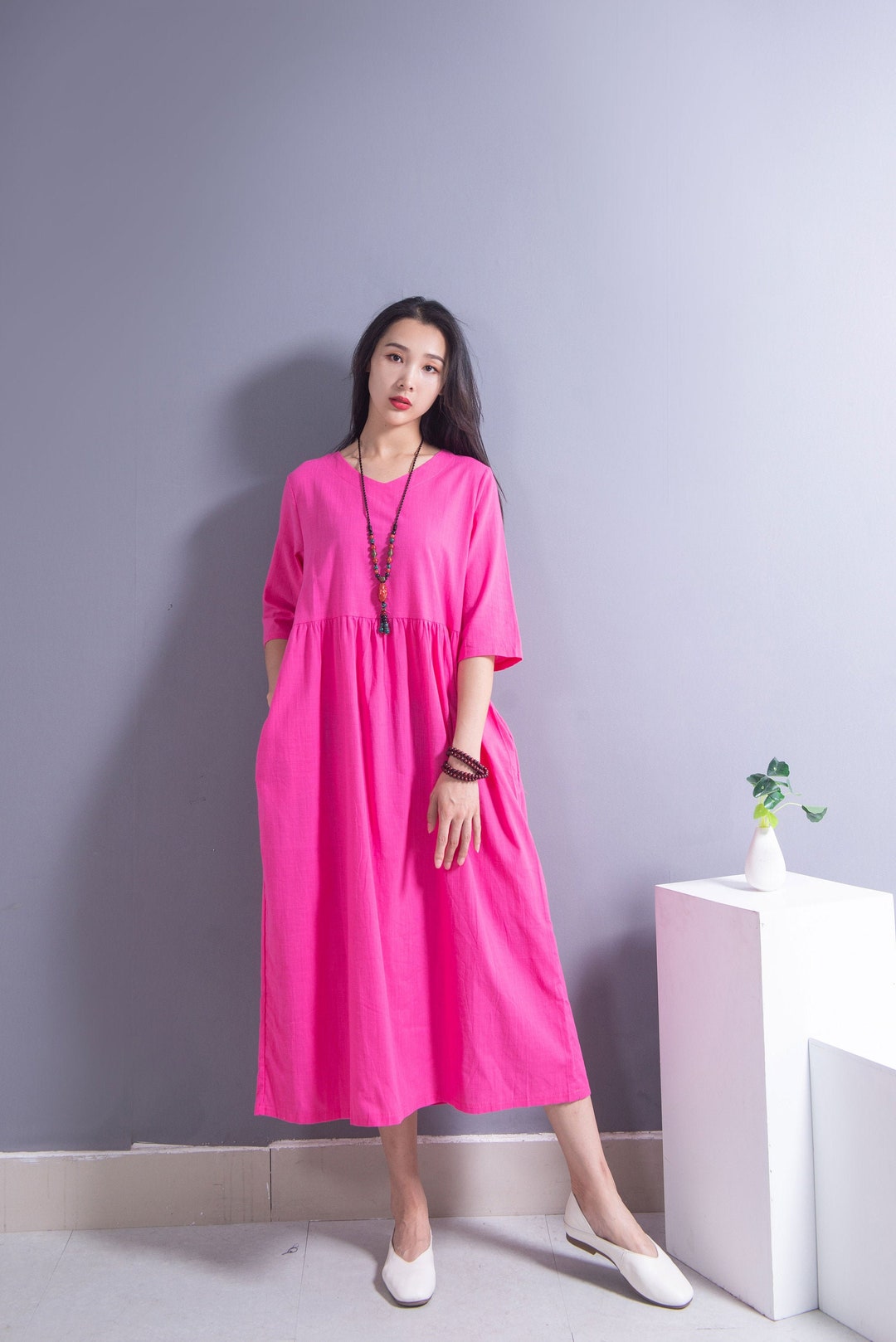 Loose Fitting Linen Dress Cotton Linen Maxi Dress Oversized Dress Plus ...