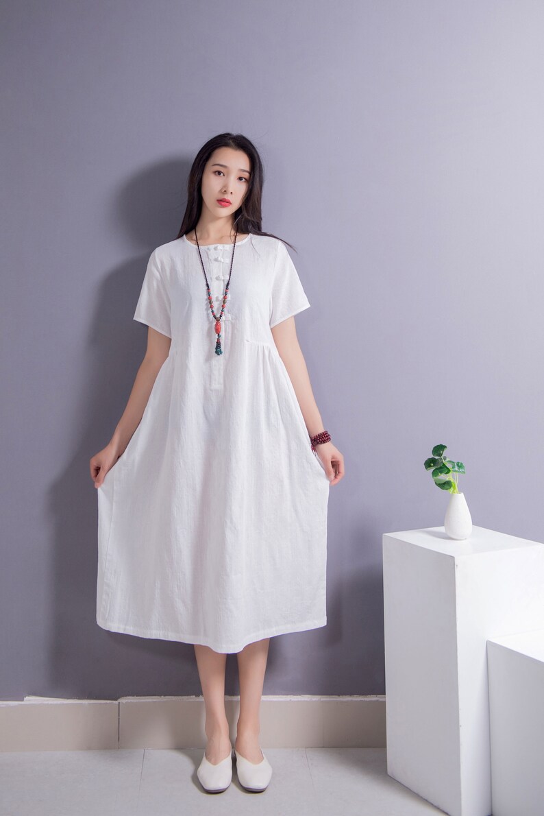 Jacquard Linen Dress Cotton Linen Maxi Dress Loose Summer Etsy