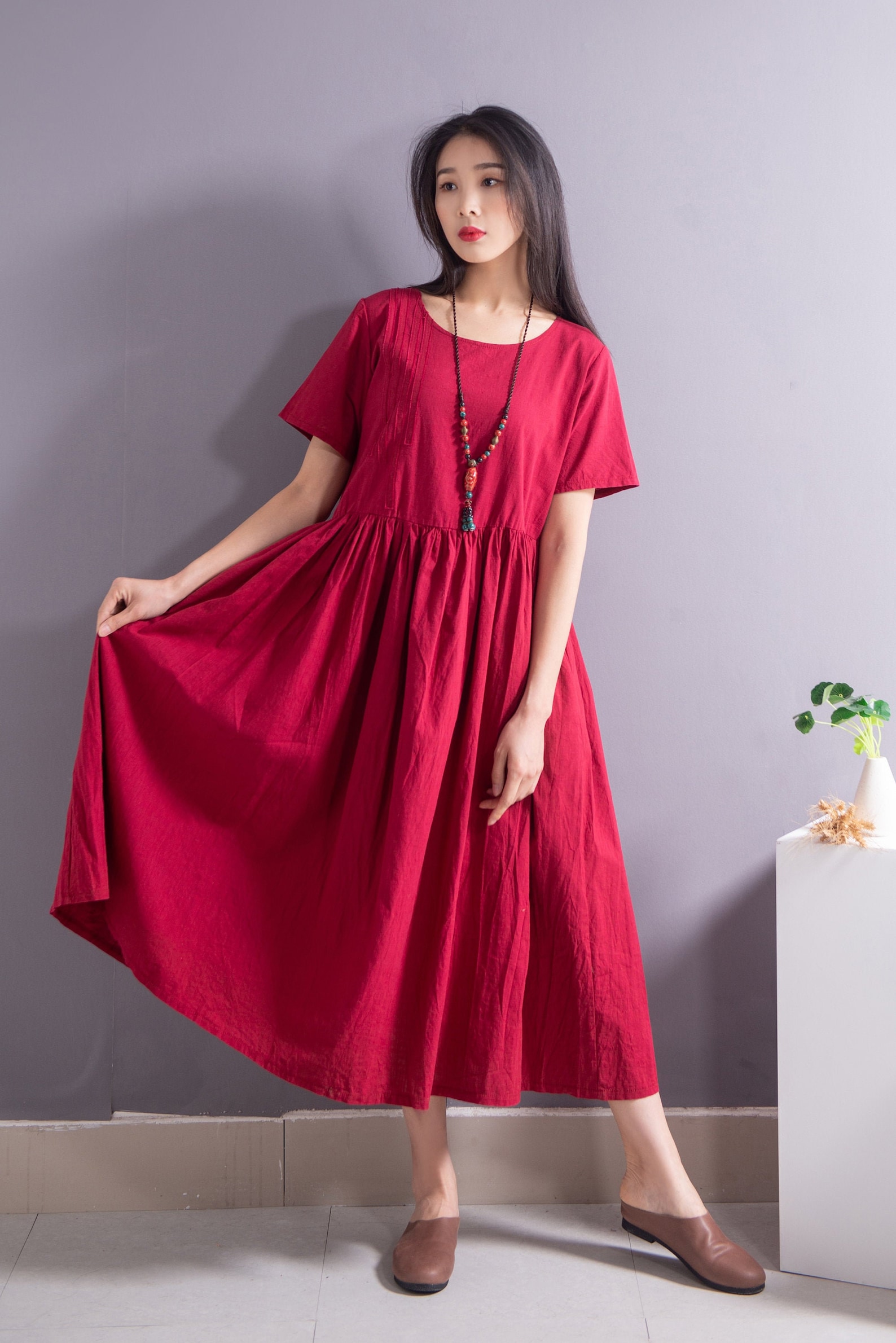 A Line Loose Summer Linen Dress Soft Cotton Linen Maxi Dress Etsy