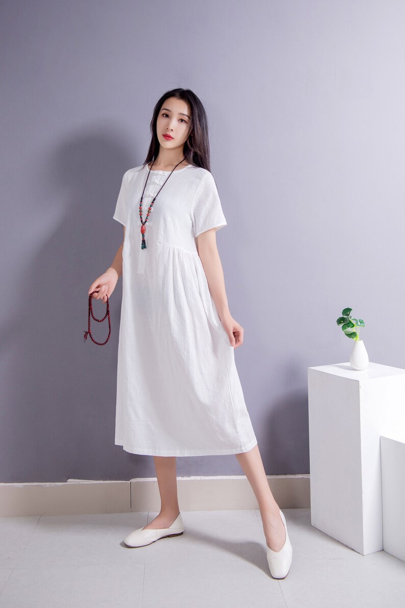 Jacquard Linen Dress Cotton Linen Maxi Dress Loose Summer Etsy