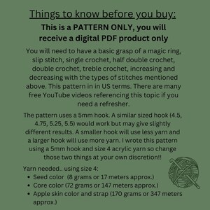 Crochet Apple Bag Pattern PDF Only- Crochet Bag Worm and Leaf, Fruit ...