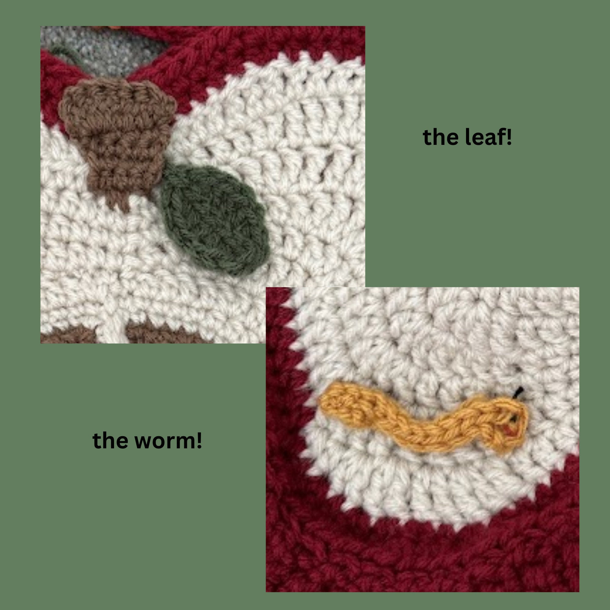 Crochet Apple Bag Pattern PDF Only- Crochet Bag Worm and Leaf, Fruit ...