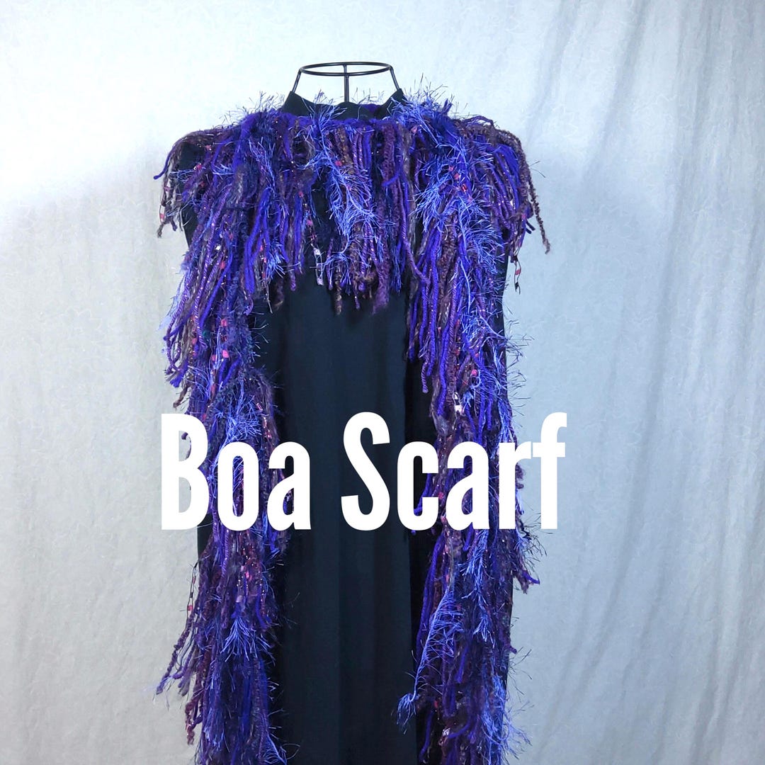 Handmade Crochet Boa Scarf: Purple Fringe Texture Yarn - Etsy