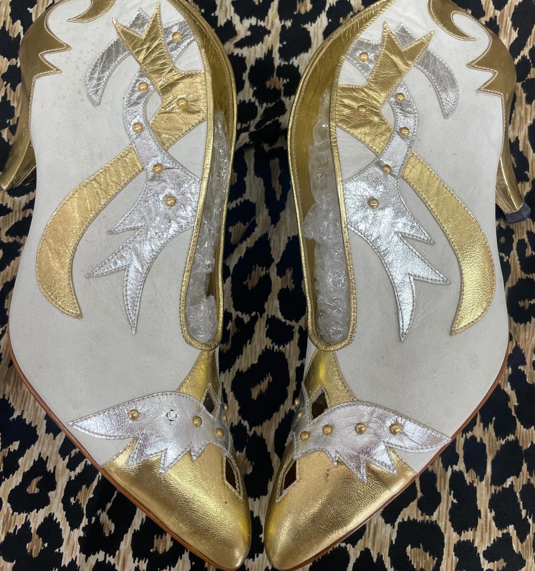 Beverly Feldman Rare Vintage 80s White and Metallic Bootie - Etsy