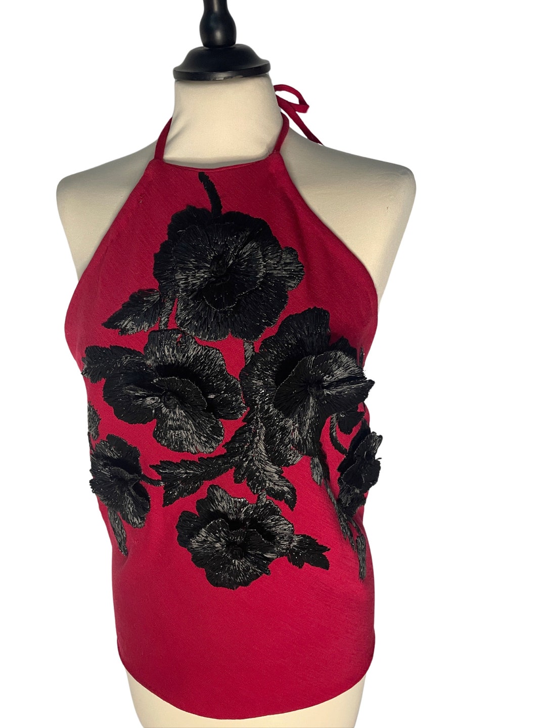 Rare Italian Vintage Designer Halter Top With Raffia Flowers - Etsy