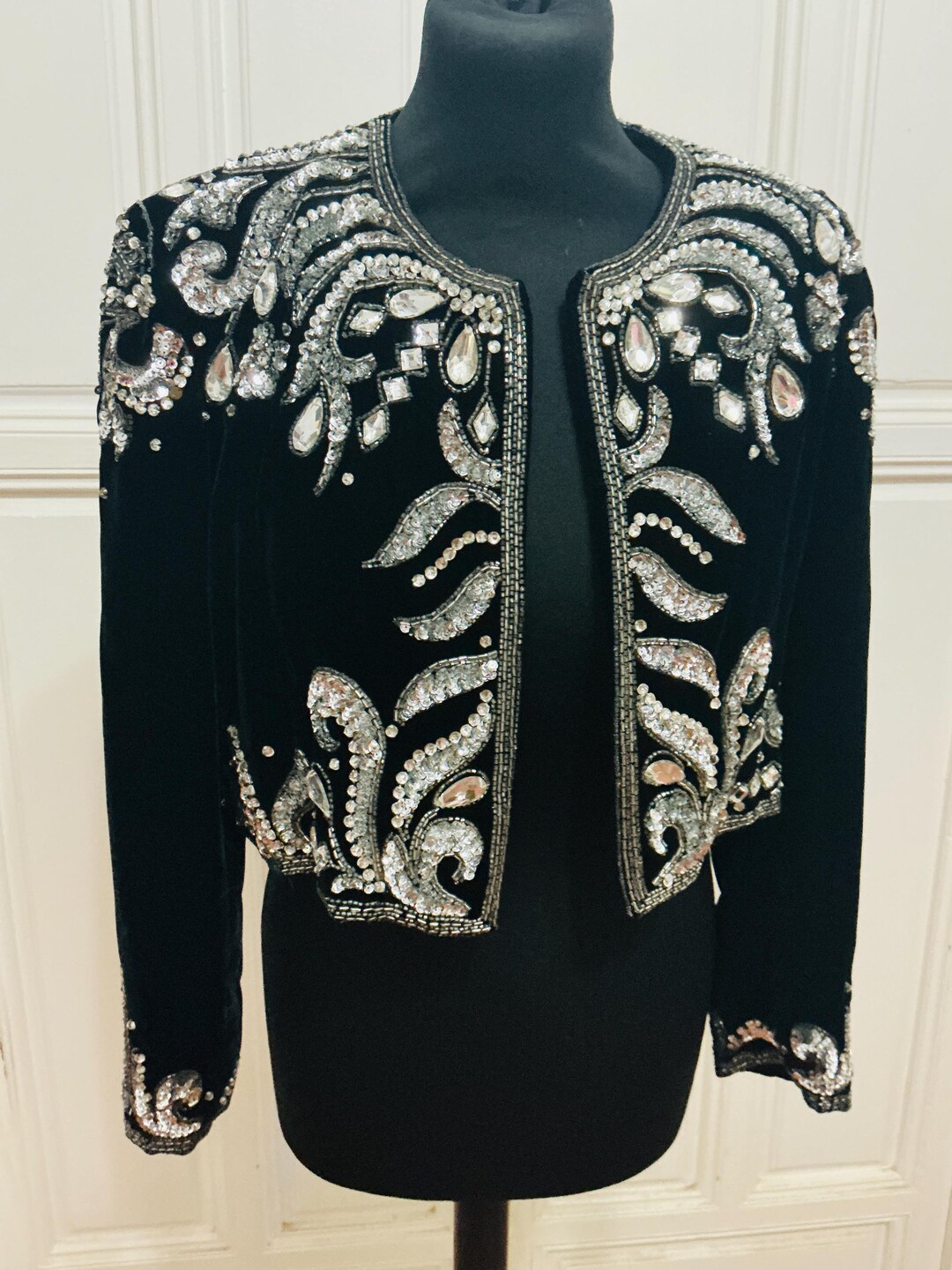 Vintage Spanish-inspired Black Velvet Jacket With Rhinestones & Sequins ...