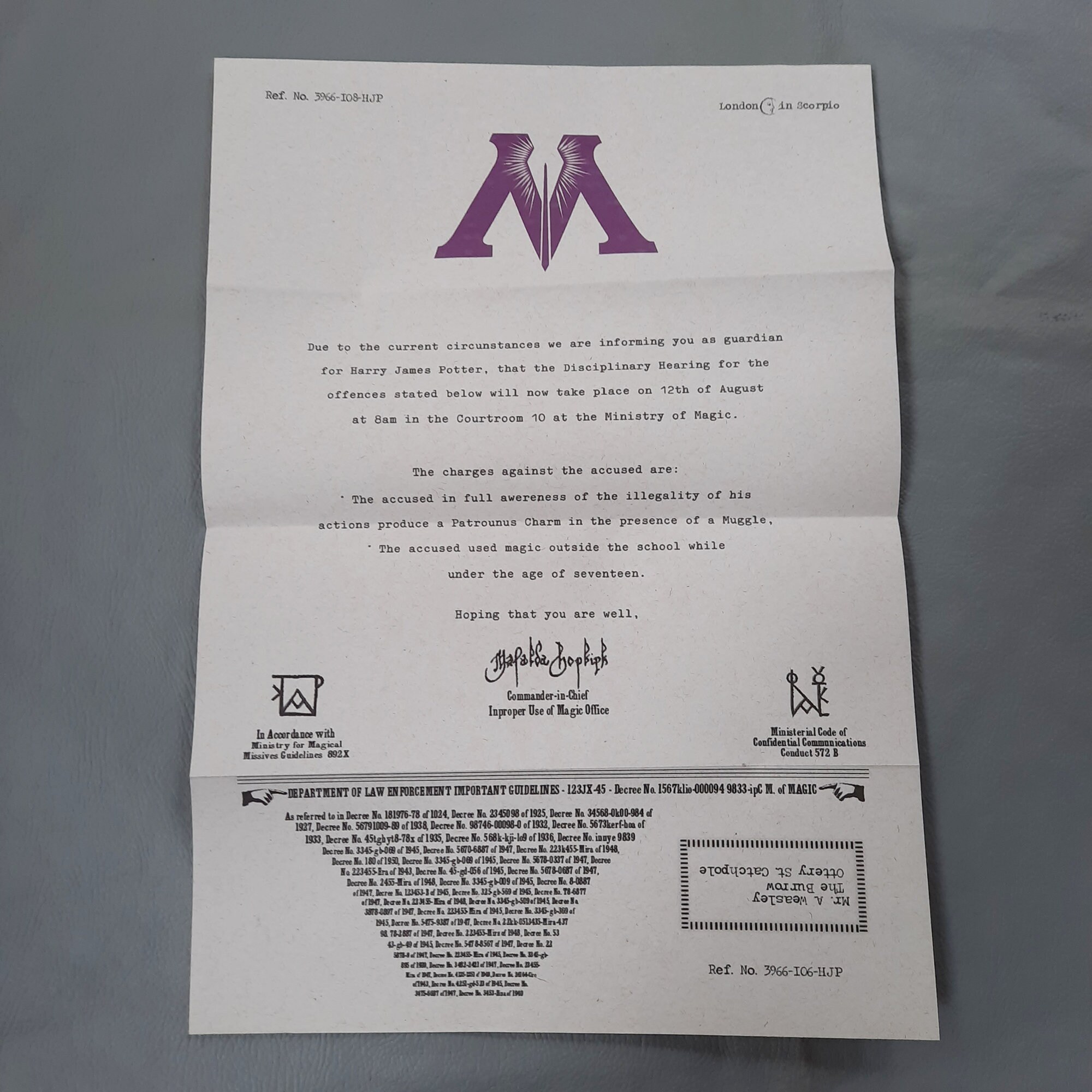 Arthur Weasley Ministry of Magic Letter With Wax Seal and Gold - Etsy