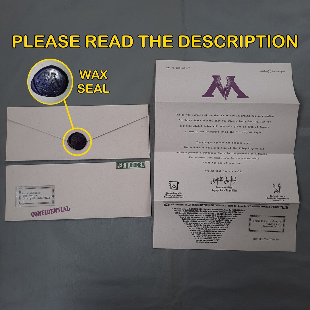 Arthur Weasley Ministry of Magic Letter With Wax Seal and Gold - Etsy