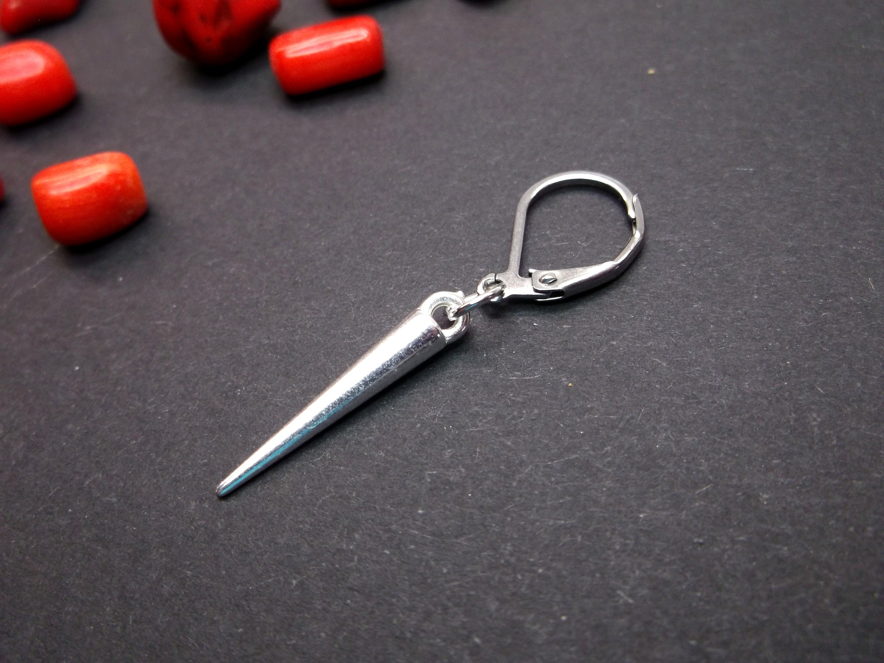 One Silver Spike Earring Spike Dangle Silver Acrylic Spike Punk Earring ...