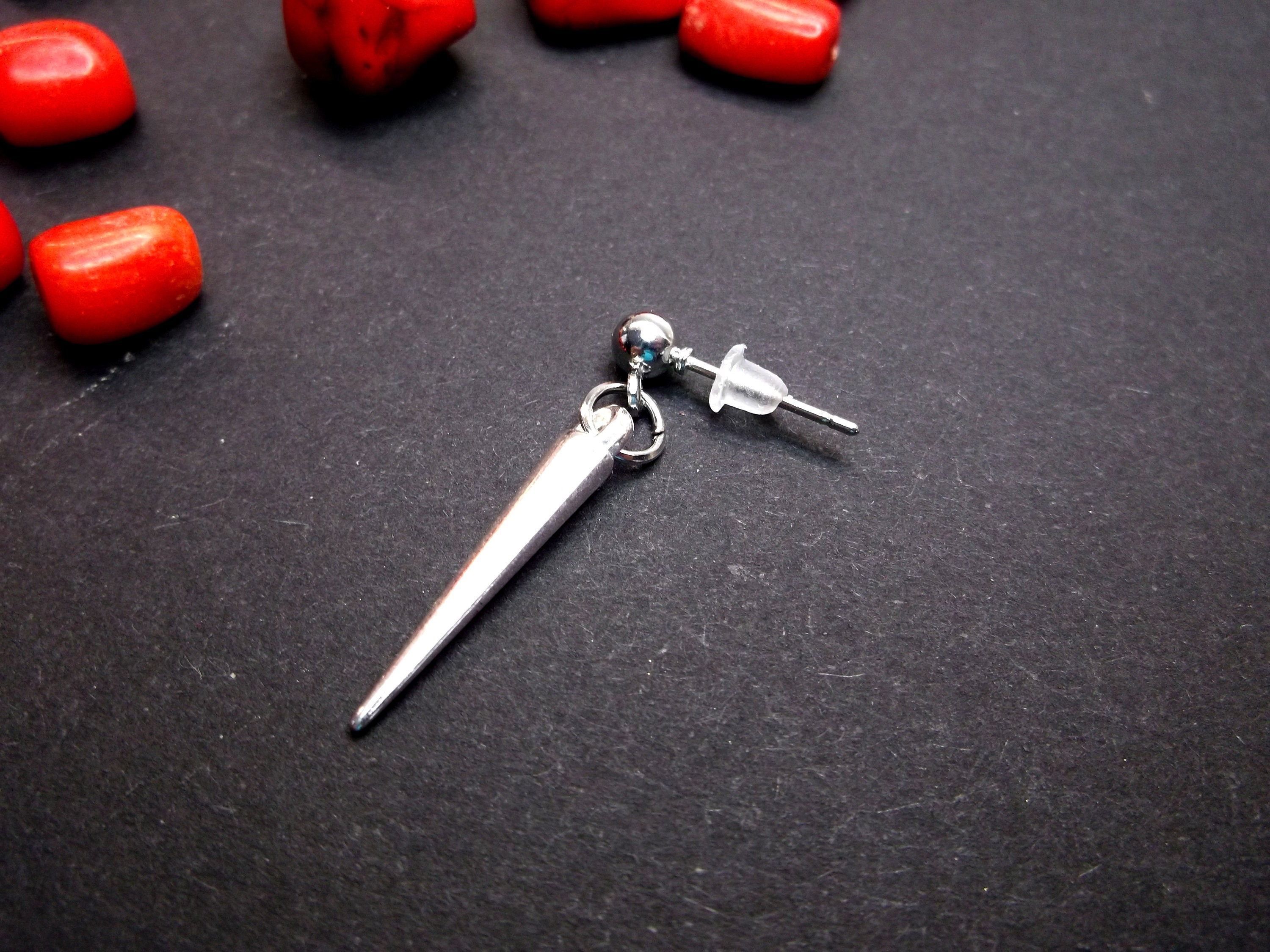 One Silver Spike Earring Spike Dangle Silver Acrylic Spike - Etsy UK