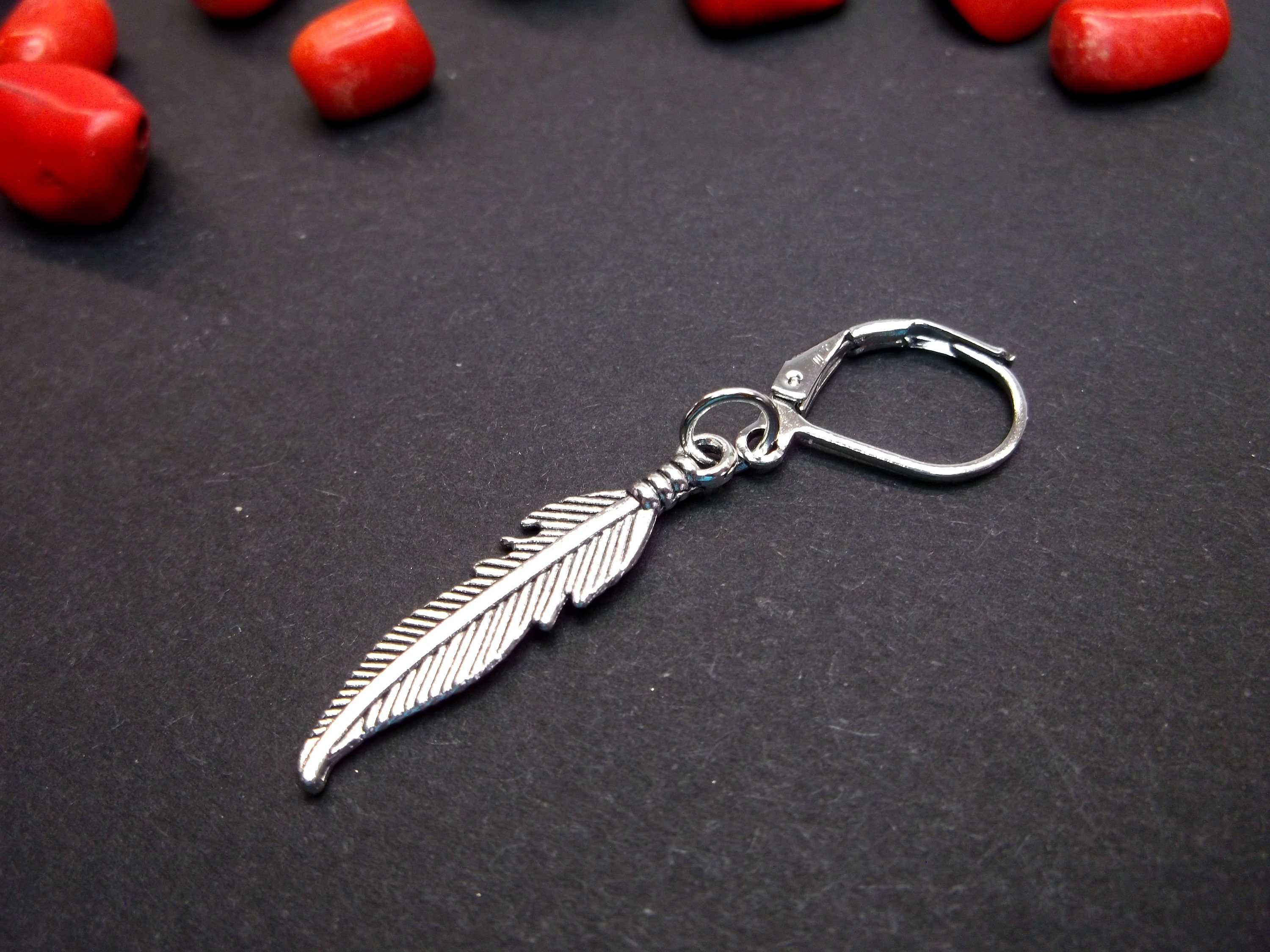 Single Feather Earring, Feather Dangle, Men Earring, Symbolic Meaning ...