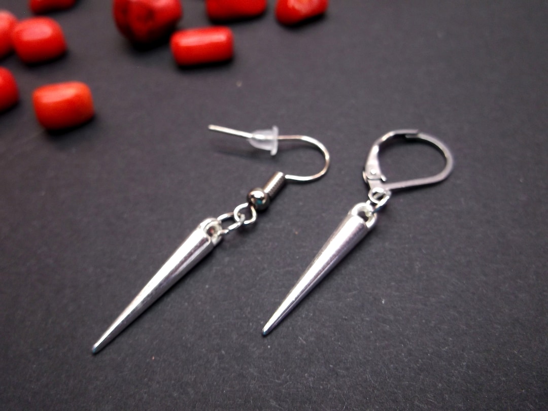 One Silver Spike Earring Spike Dangle Silver Acrylic Spike Punk Earring ...