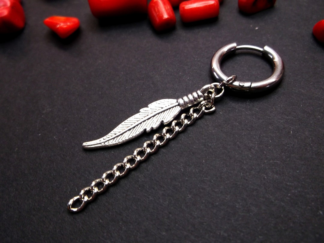 Single Feather Earring Feather Dangle Men Earring Symbolic - Etsy Sweden