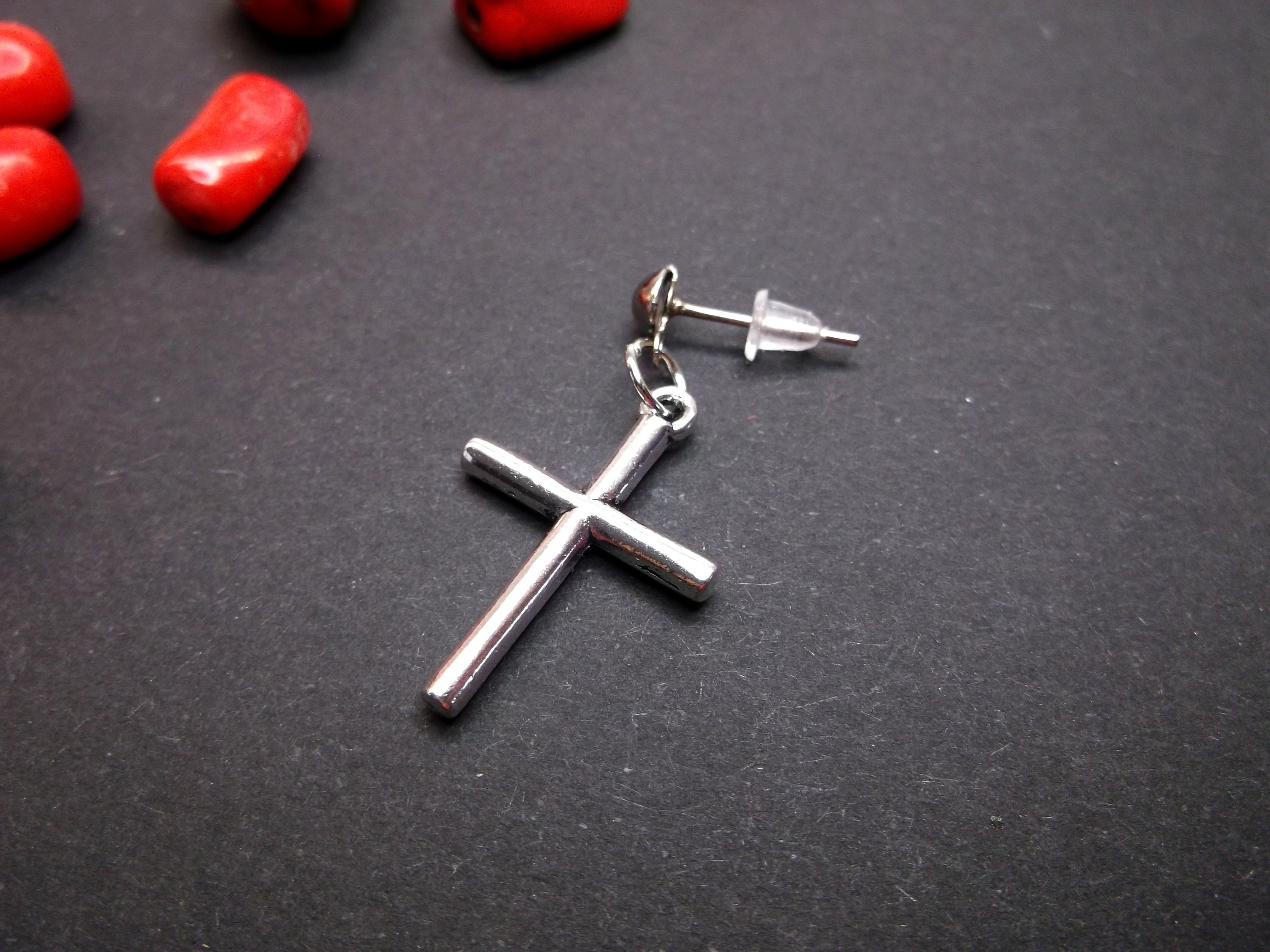 One Cross Earring Silver Cross for Men Unisex Cross Dangle - Etsy UK
