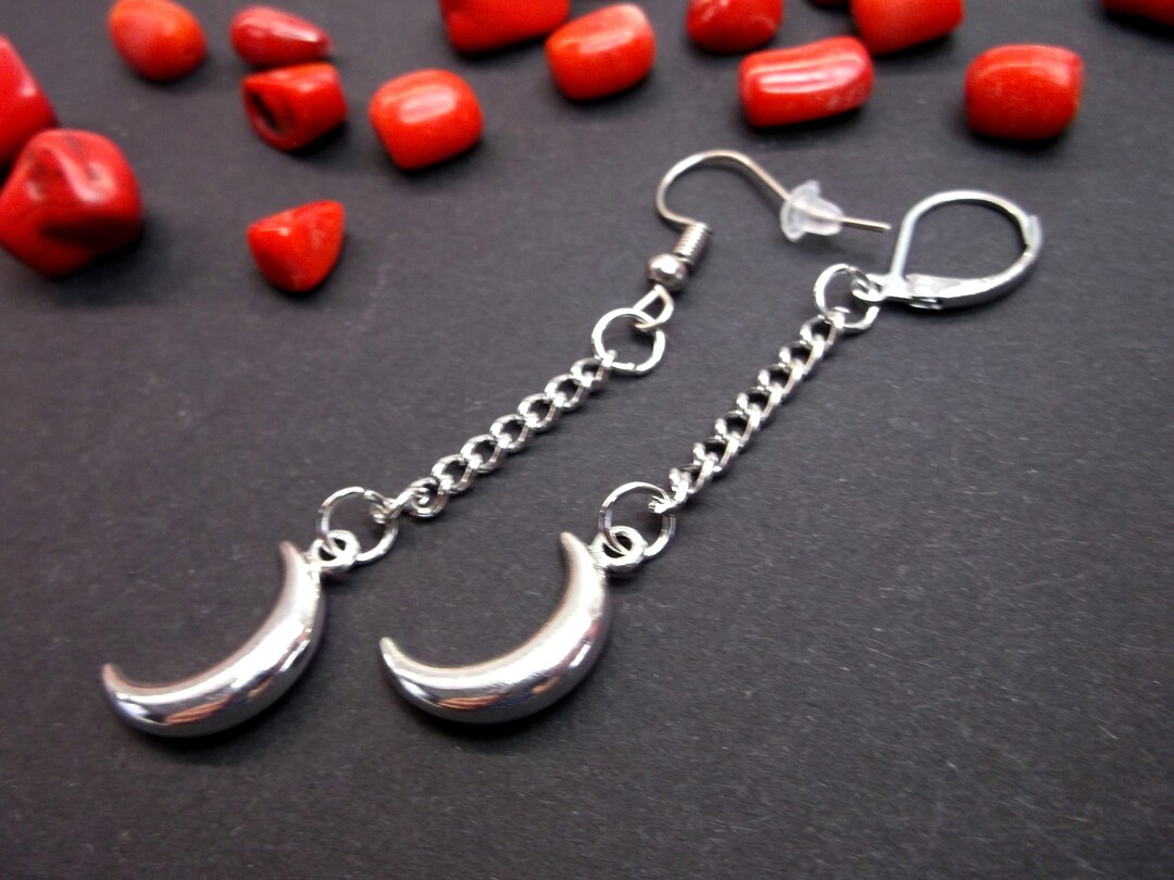 One Moon Earring, Silver Moon Dangle, Crescent Moon, Moon Earring, Bull ...