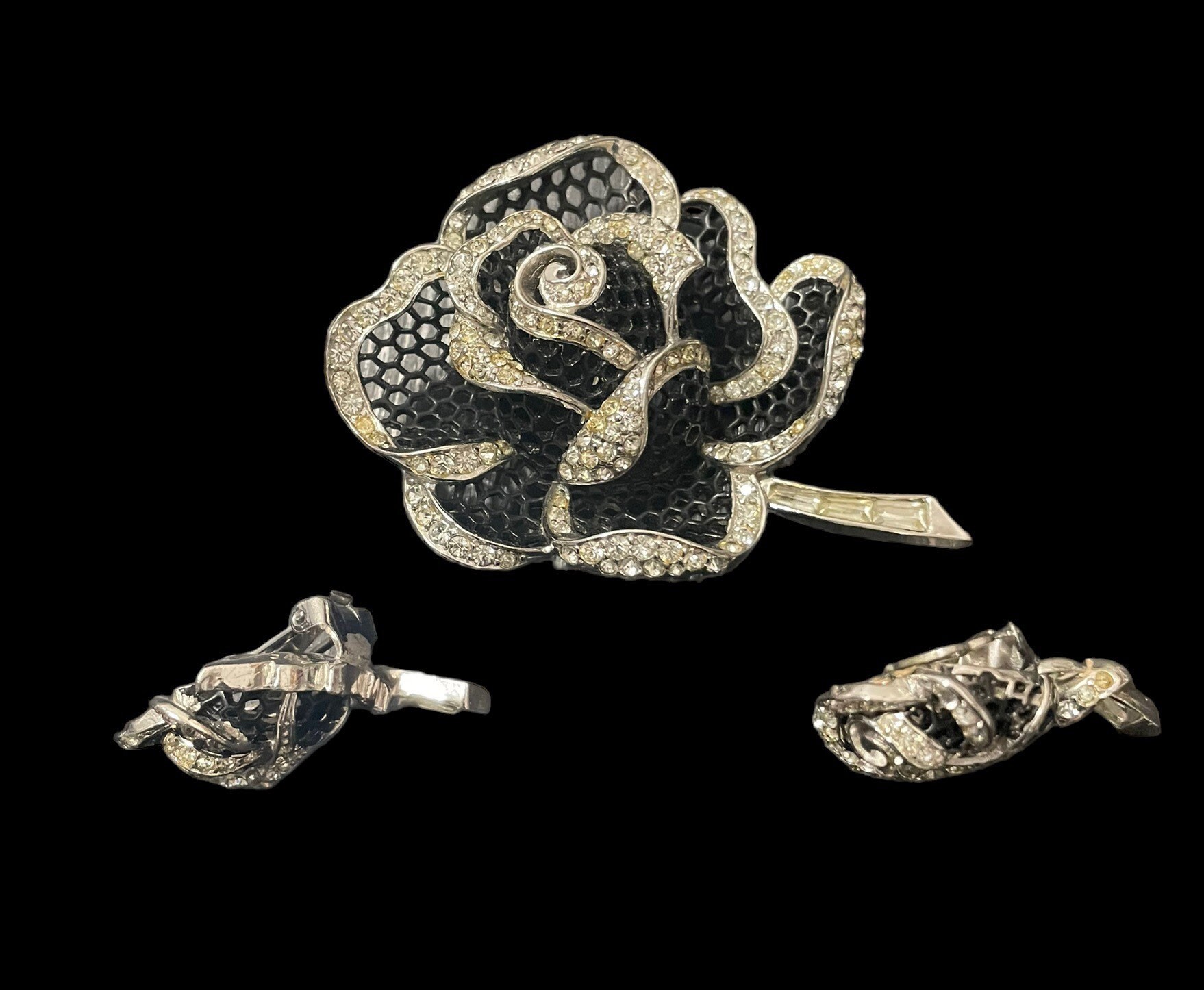 Vintage Marcel Boucher Rose of Seville Brooch Pin and Matching Earrings ...