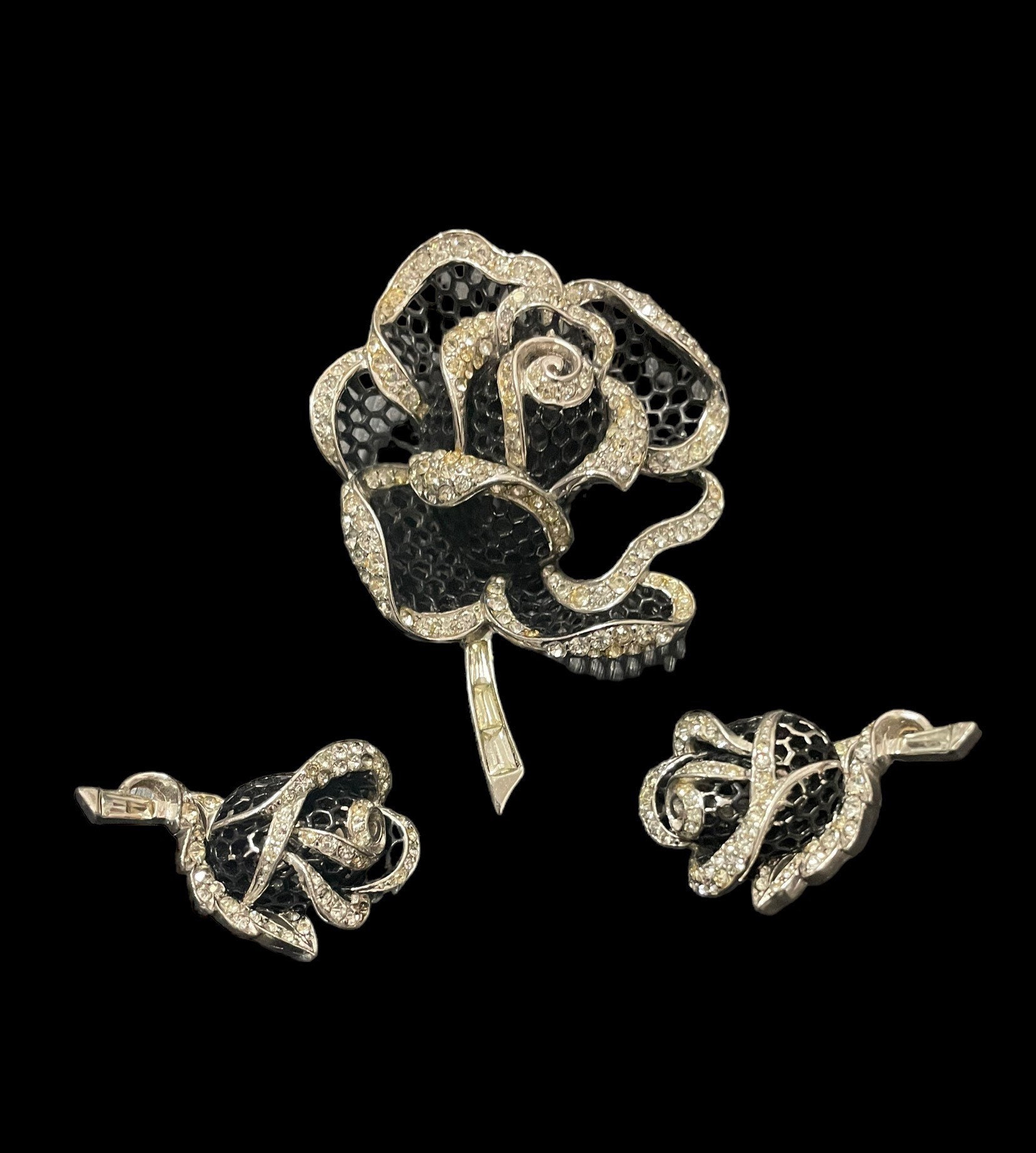 Vintage Marcel Boucher Rose of Seville Brooch Pin and Matching Earrings ...