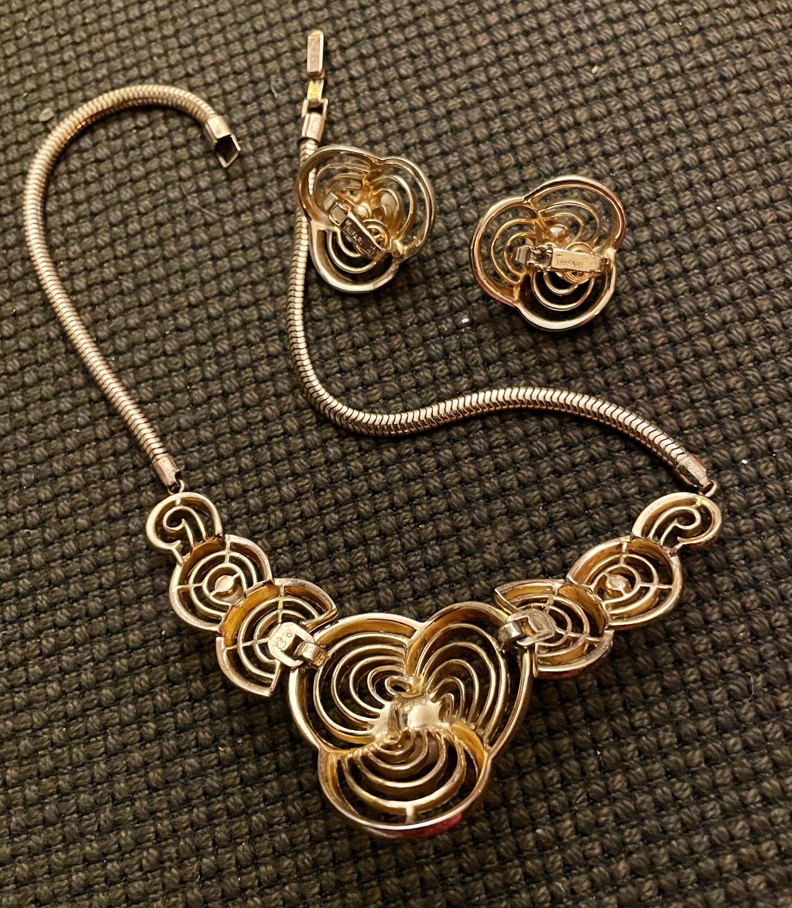 Vintage Crown Trifari Alfred Philippe Trefoil Necklace and Earrings - Etsy