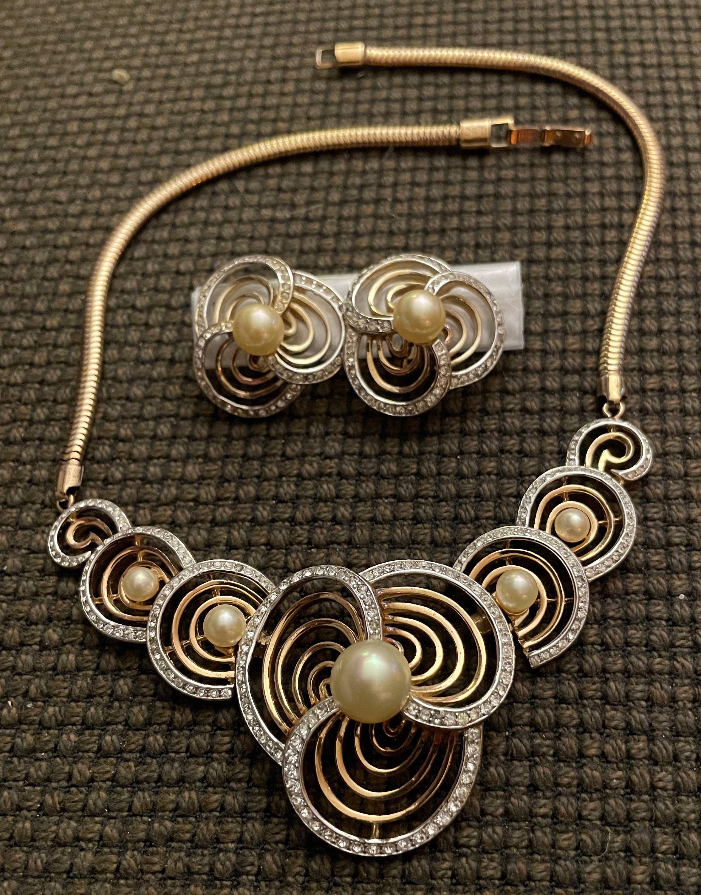 Vintage Crown Trifari Alfred Philippe Trefoil Necklace and Earrings - Etsy