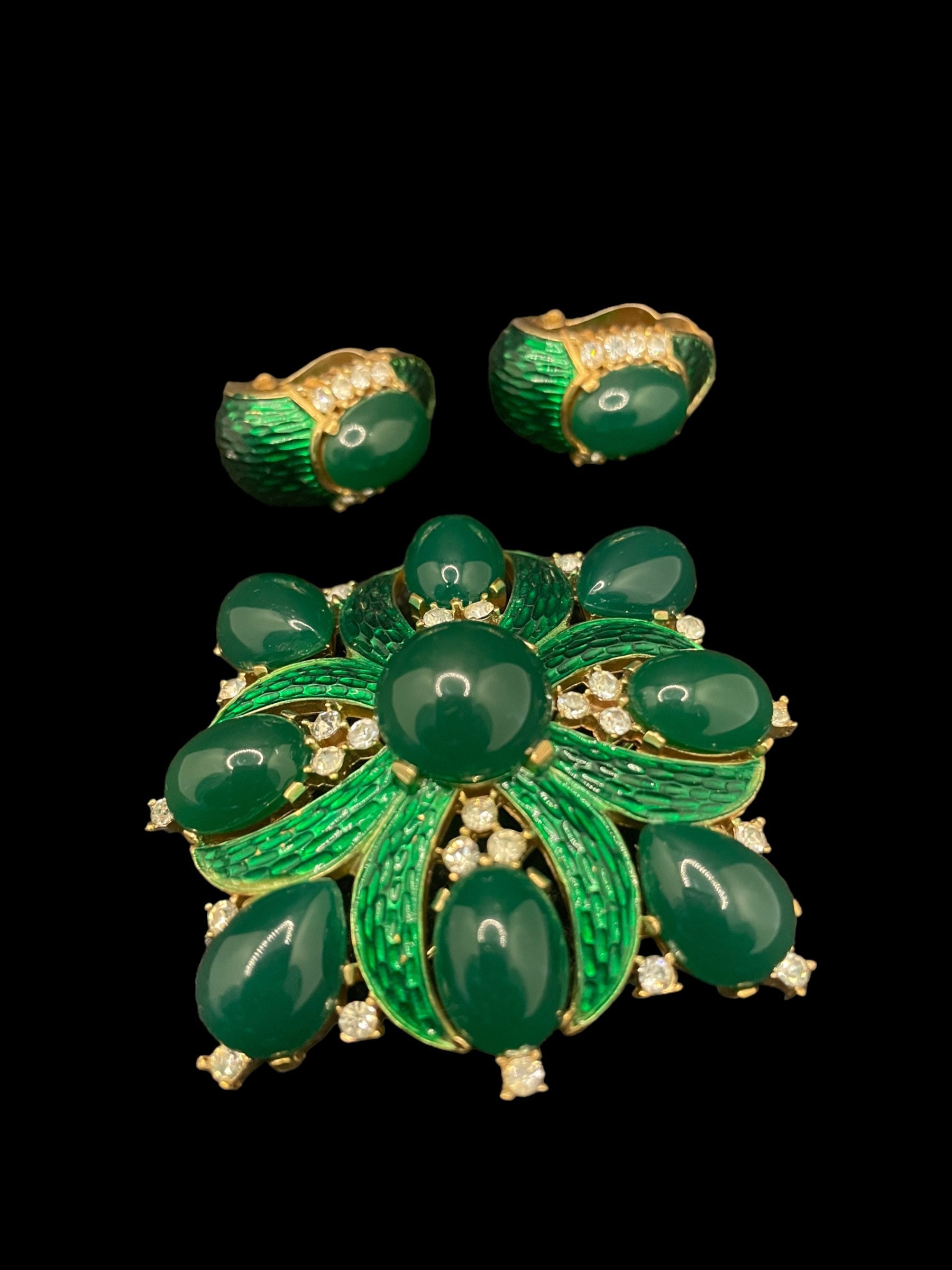 Green Snake Skin Crown Trifari Alfred Philippe L’orient Brooch Pin and Matching Earrings - Etsy