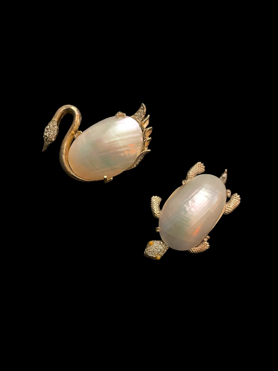 Coro Adolph Katz Turtle and Swan Pearl Belly Brooch - Etsy