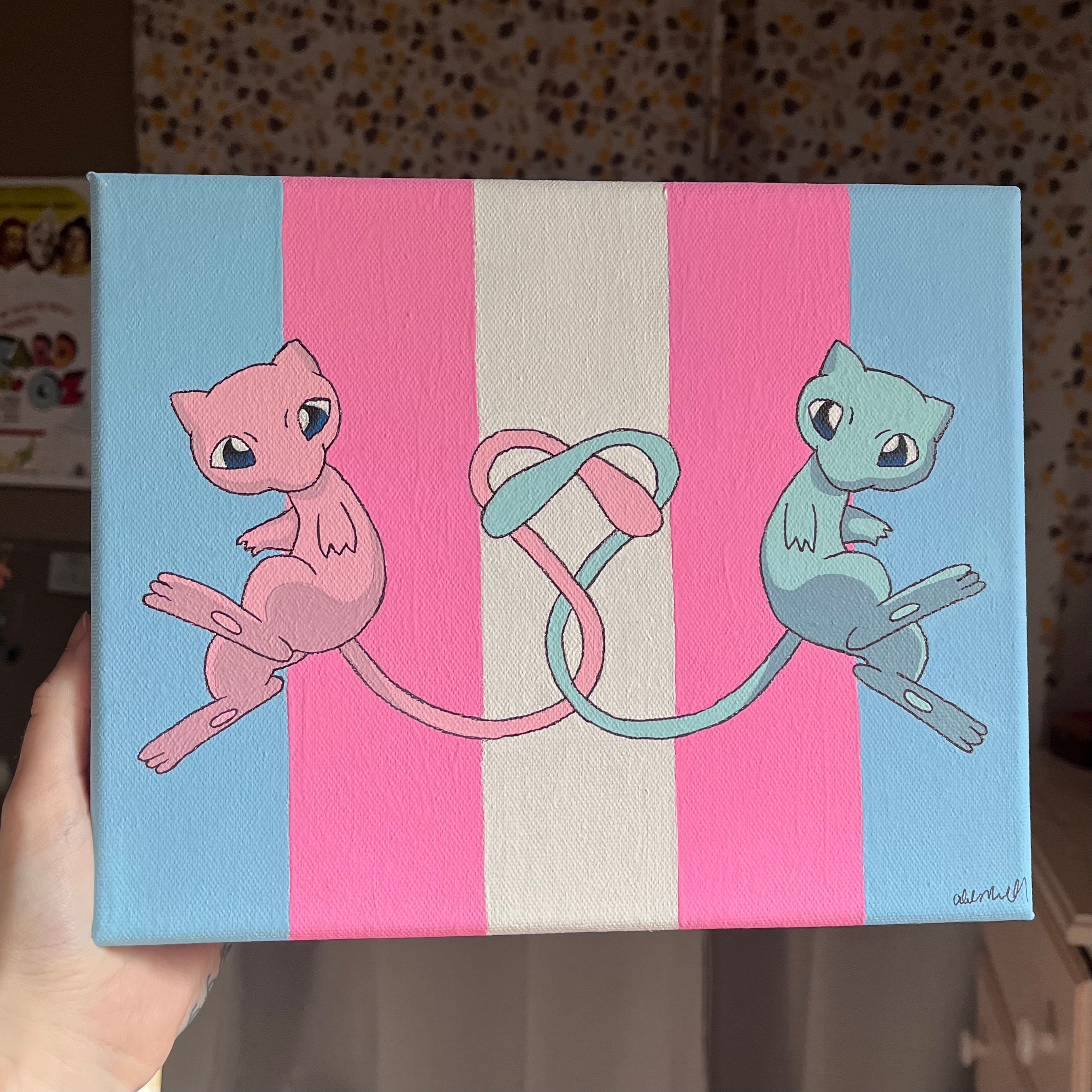 Pokemon Mew Painting With Transgender Pride Flag 8 X 10 - Etsy