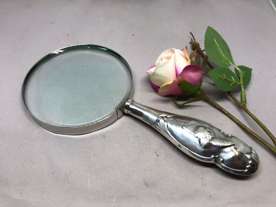 Large, Antique, Sterling Silver Handle Magnifying Glass Hallmarked ...