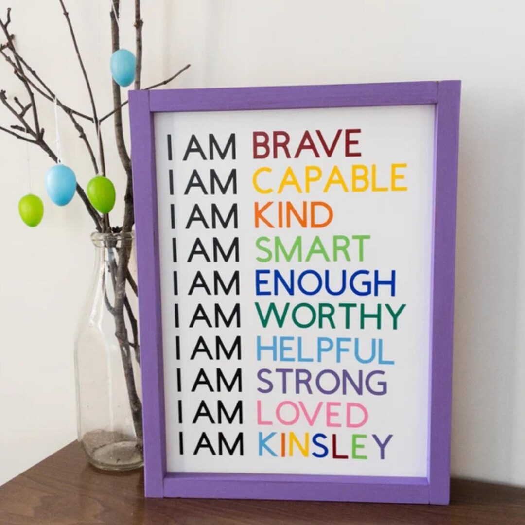 Kids Room Art, Custom Name Sign, Kid Affirmations, I Am Brave I Am ...