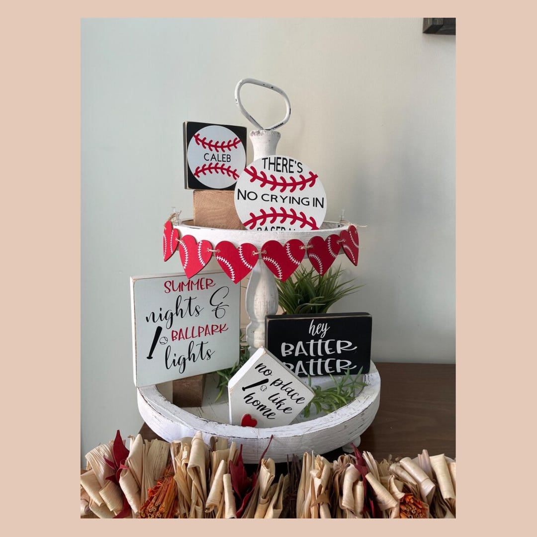 Baseball Tiered Tray Decor Baseball Tray Set Baseball Decor Baseball ...