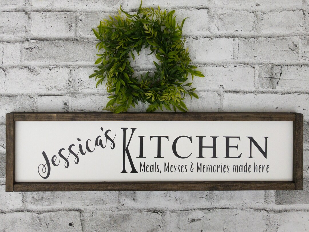 Kitchen Name Sign, Personalized Kitchen Welcome, Framed Wood Sign ...