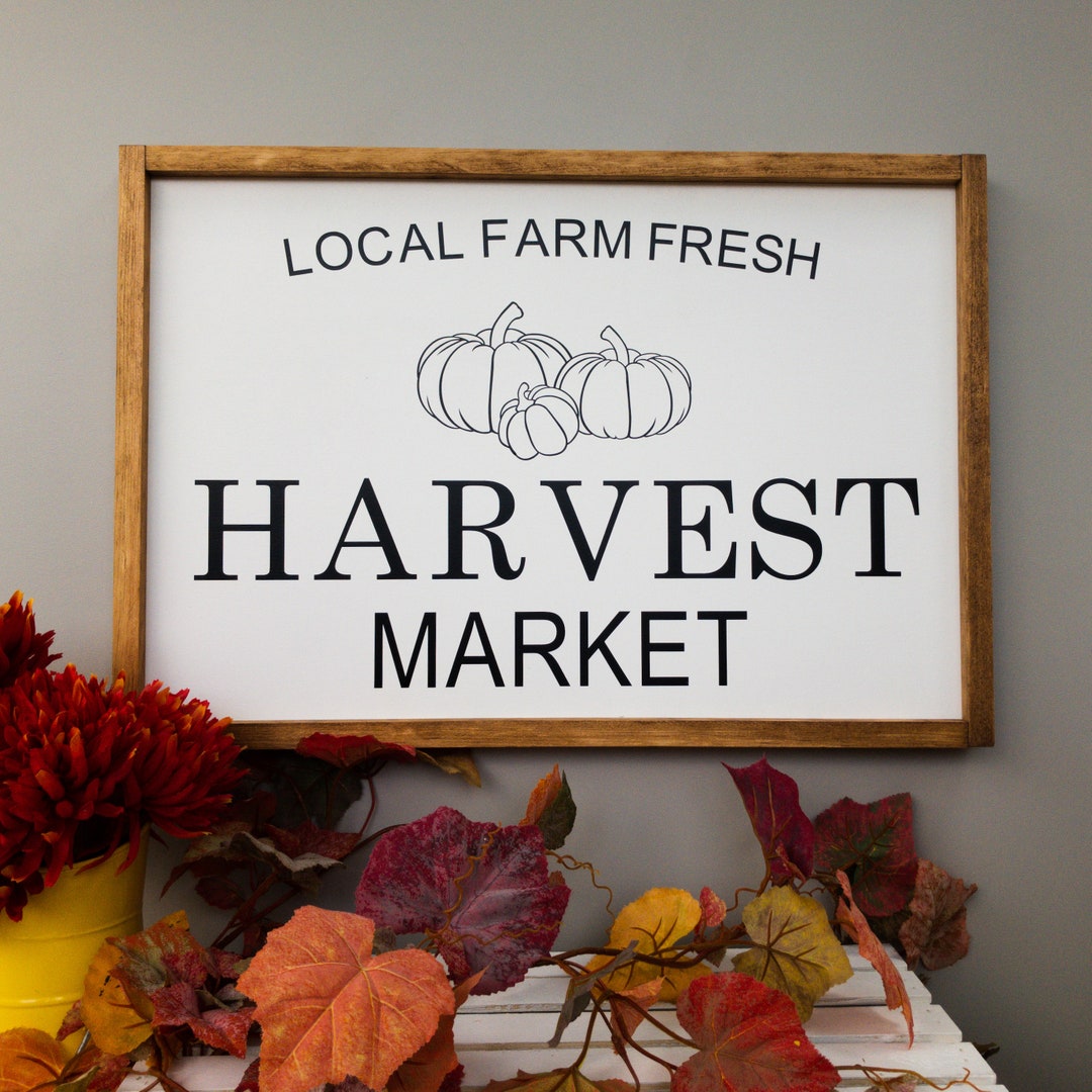 Wood Sign, Farm Fresh Harvest Market, Framed Wood Sign, Fall Mantle ...