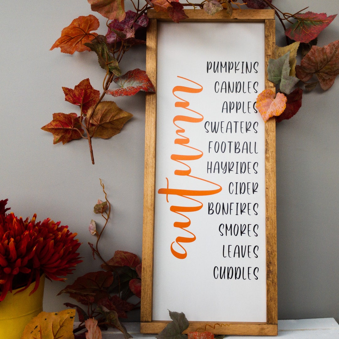 Autumn Wood Sign, Framed Wood Sign, Thanksgiving Decoration, Fall ...