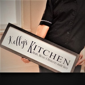 Kitchen Name Sign, Personalized Kitchen Welcome, Framed Wood Sign ...