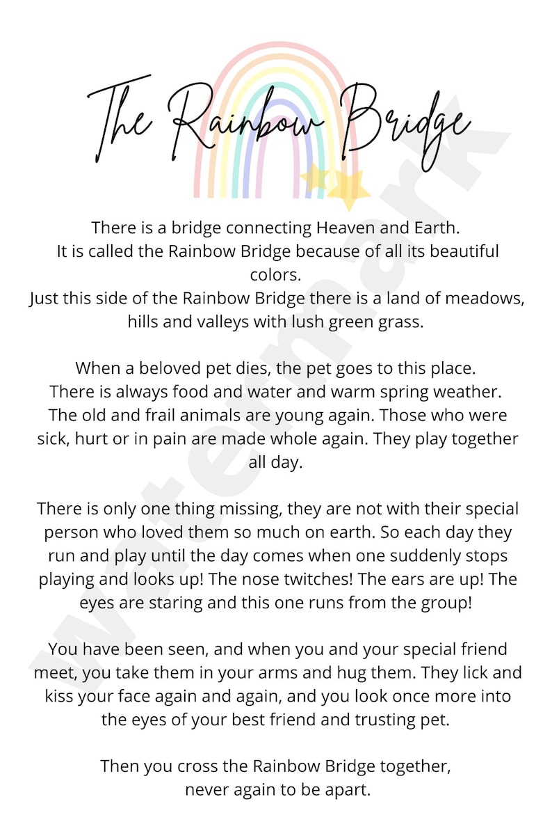 Rainbow Bridge Poem Digital Download Pet Sympathy Gift Pet Loss - Etsy