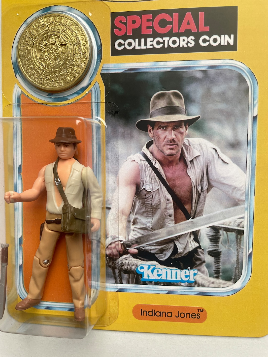 Indiana Jones Machete Wielding Retro Figure on Custom Vintage Style ...