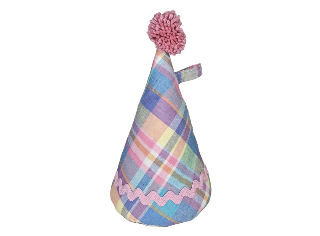 Party Hat Door Stop Door Stopper Rainbow Check Pom Pom Unique Door ...