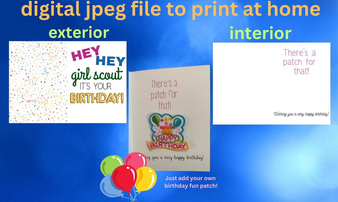 GS Girl Scout Printable Happy Birthday Card Digital File Png Jpeg Add ...
