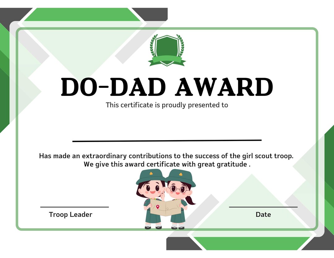 Girl Scout Volunteer Mom Dad Cookie Recognition Printable Awards Green ...