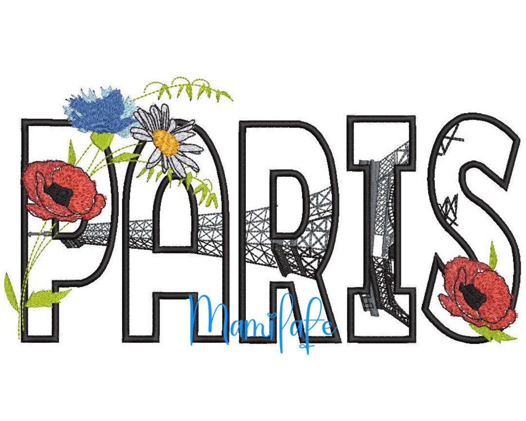 Paris Machine Embroidery Design With Eiffel Tower and Flowers Postcard ...