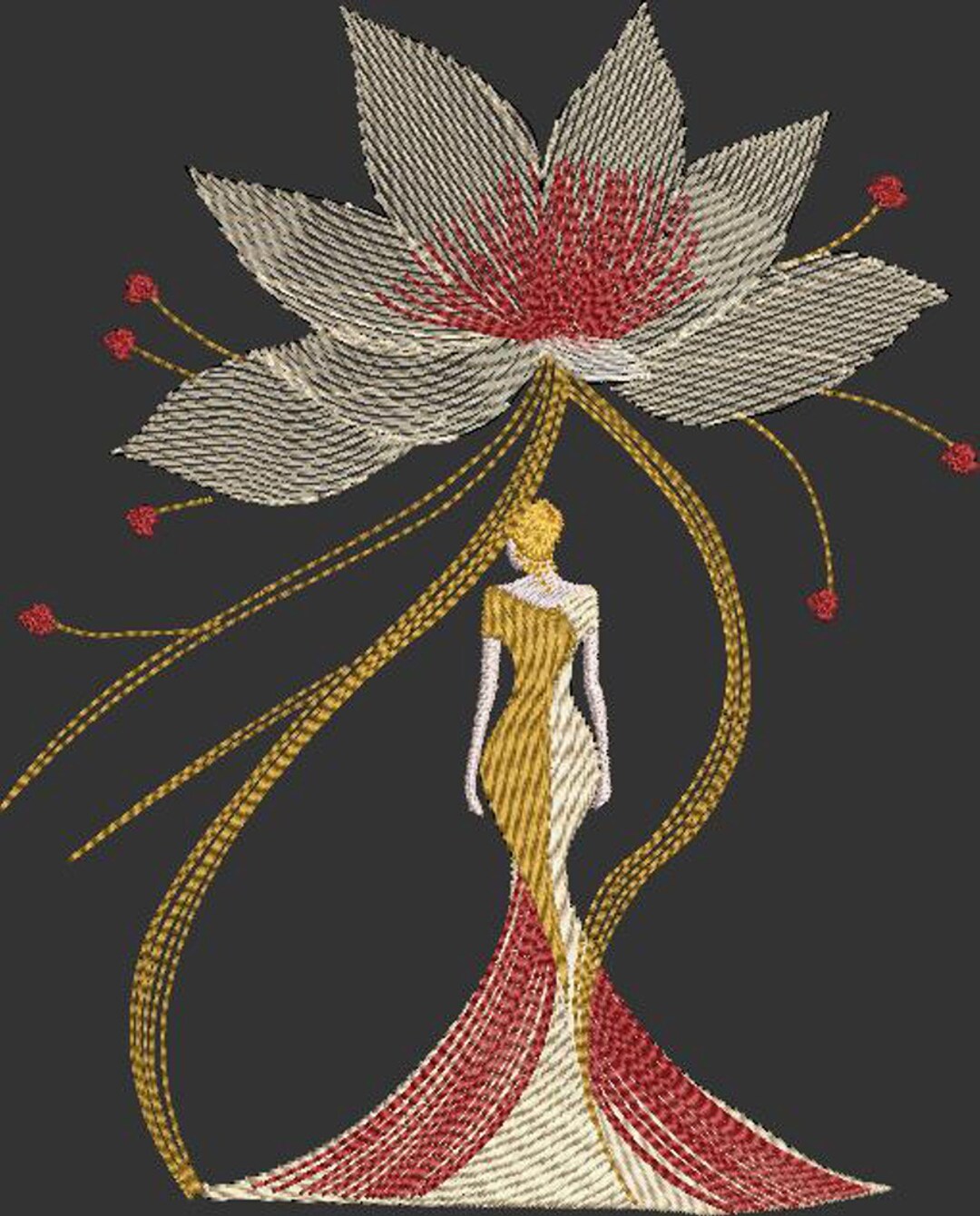 Machine Embroidery Design Woman Under Flower - Etsy