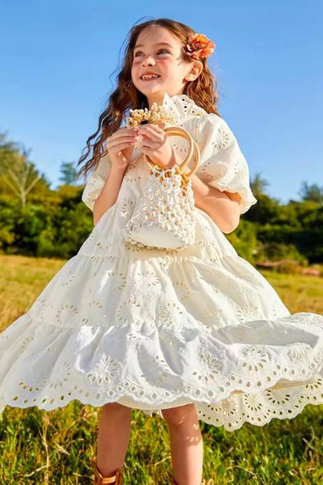 100% Cotton Milky , Embroidered Flower Girl Dress,.cotton Dress, Spring ...