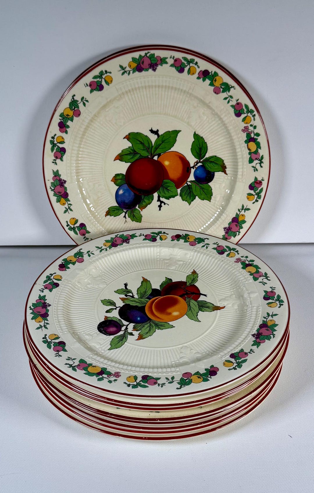 Vintage Fruit Motif Dinner Plates - Bassett Amber Rex Ware - Set of 10 ...