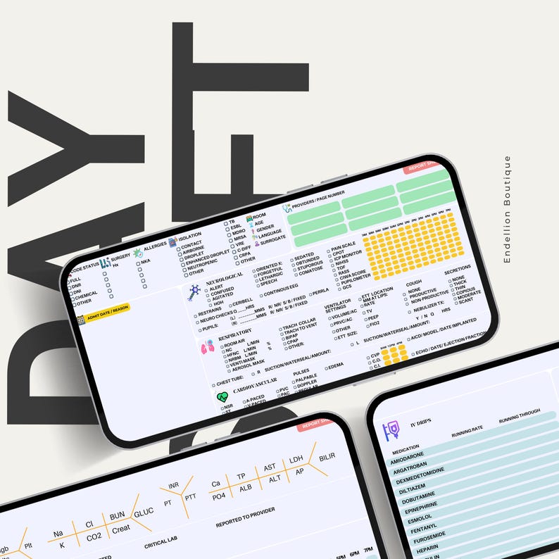 Printable ICU Nursing Report Sheets. Digital Download. Templates for ...