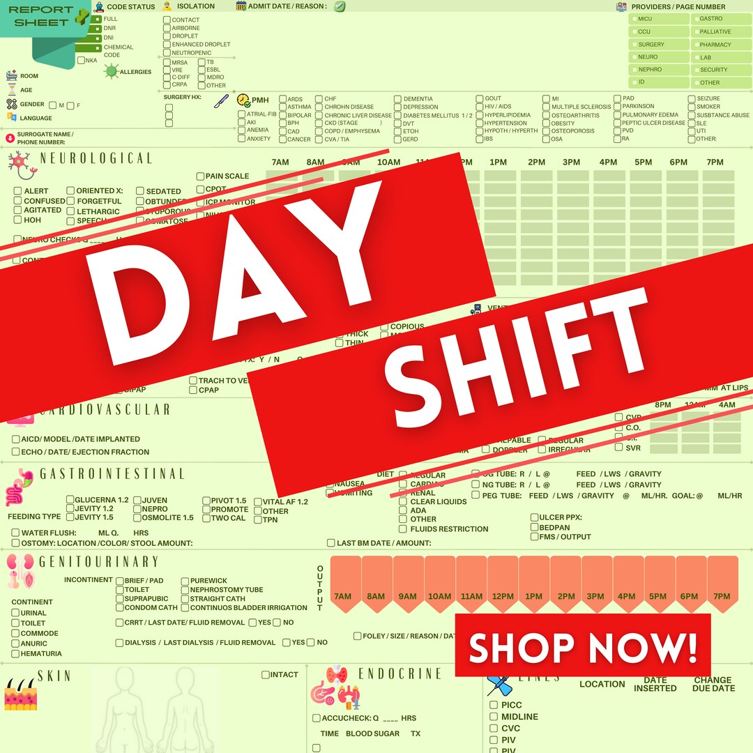 Tracking Day Shift ICU Report Sheet - Etsy