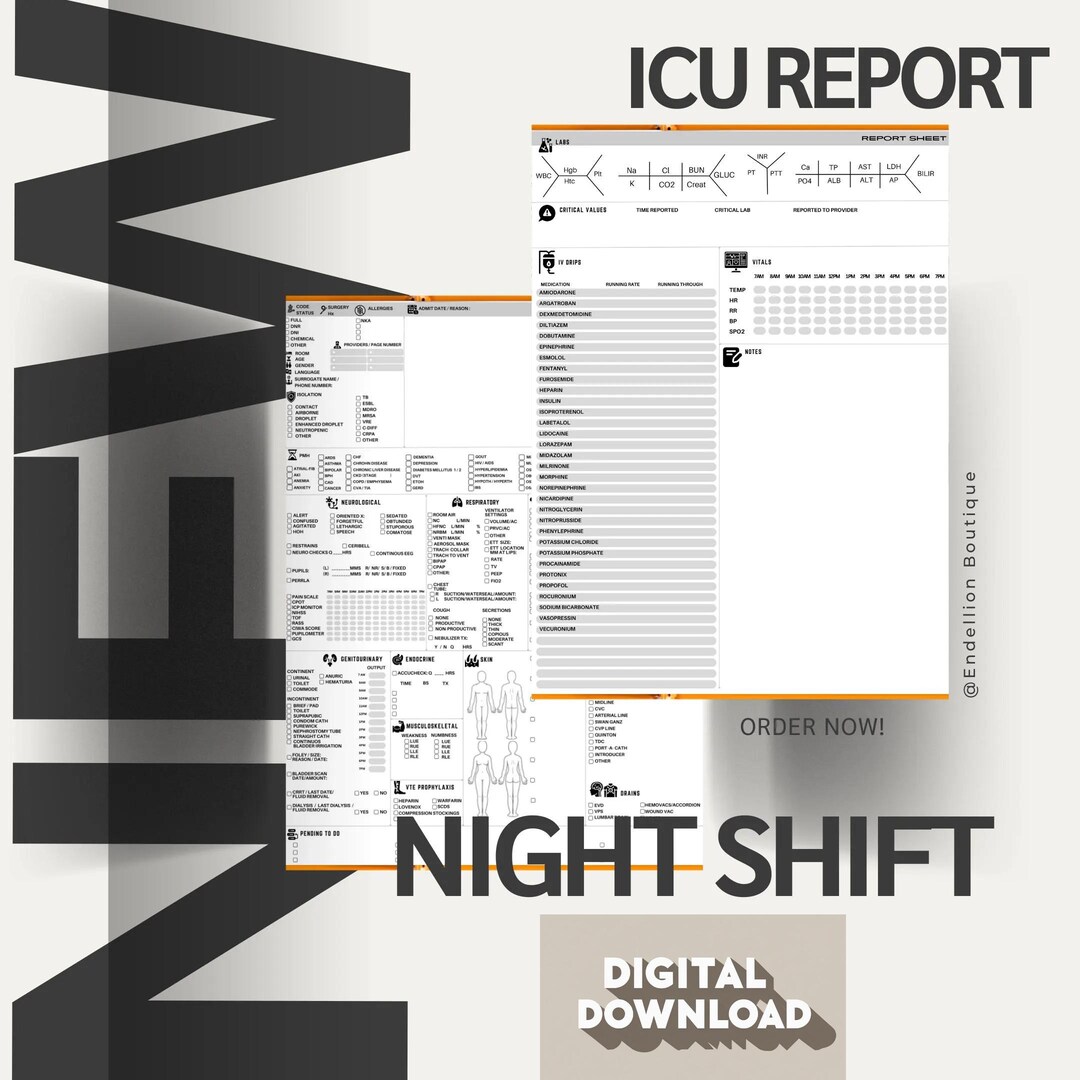 Night Shift ICU Nurse Report Sheet – Printable PDF for Critical Care ...