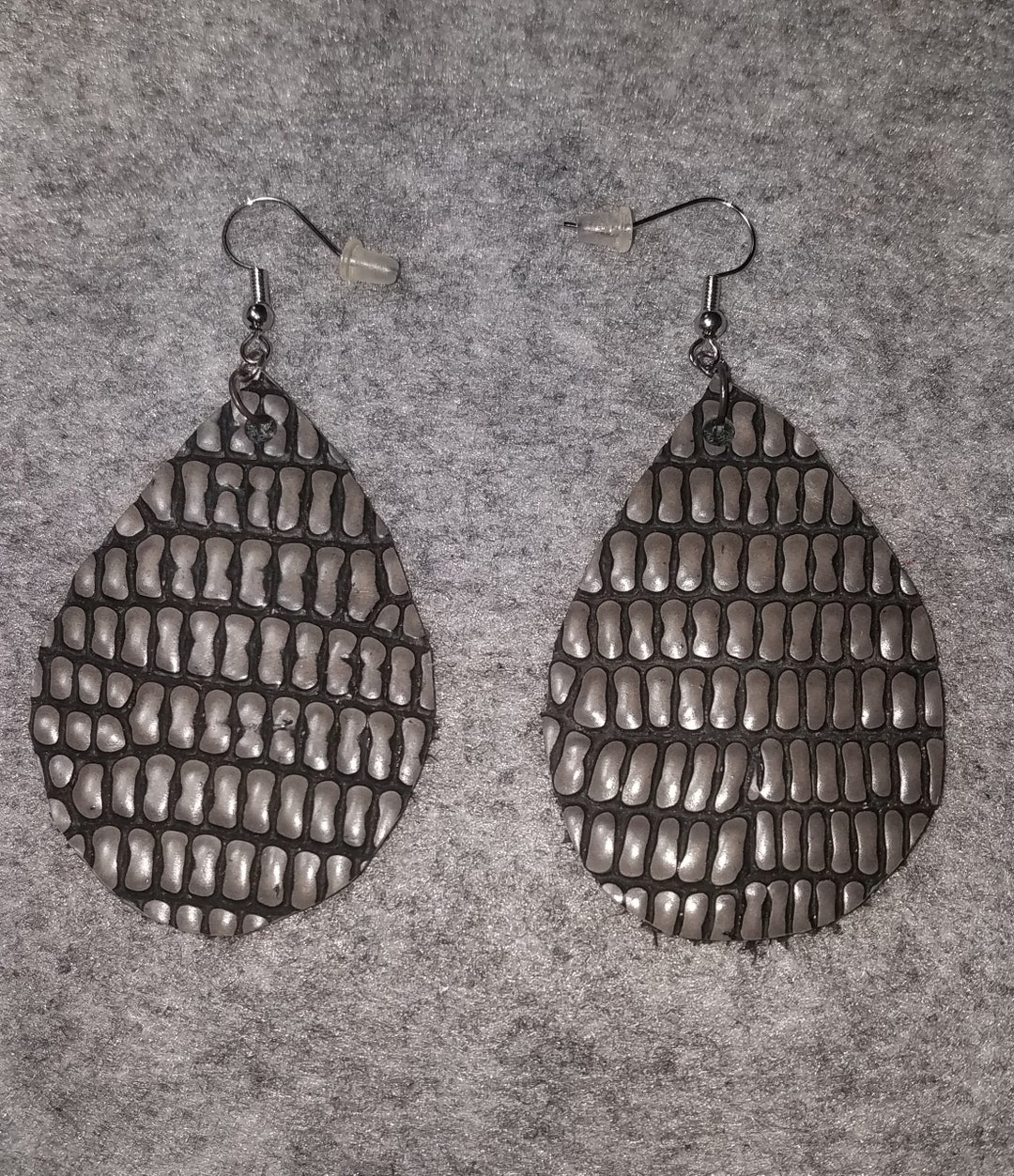 Silver/black Snake Skin Pattern Leather Earrings - Etsy
