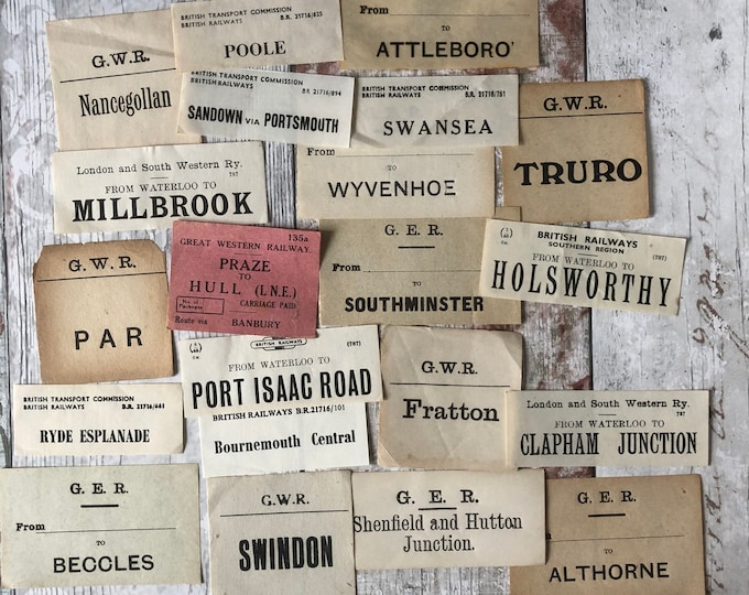 Vintage Railway Luggage Labels 4, Ephemera, Collage, Journal, TN, Junk ...