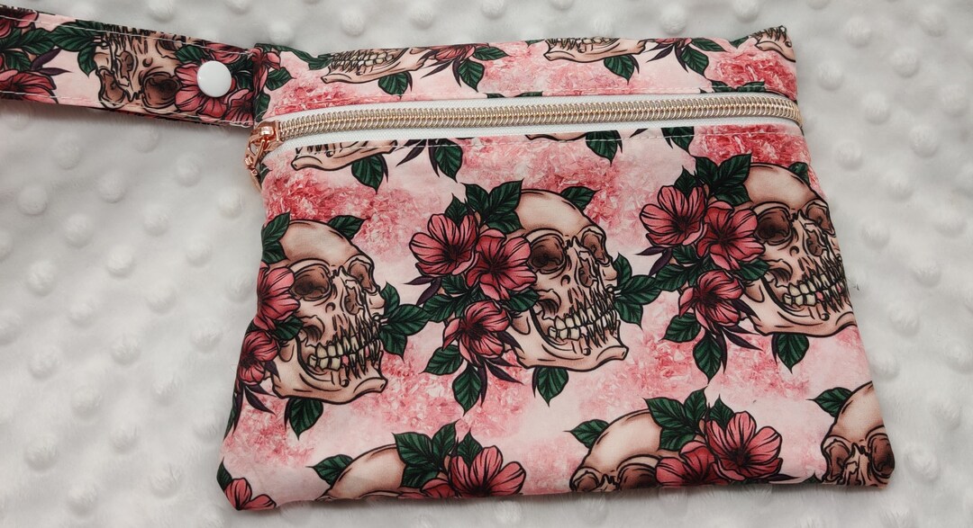 Rosegold Skulls Wetbag Mini or Large Cotton With PUL Liner Cloth Pad ...